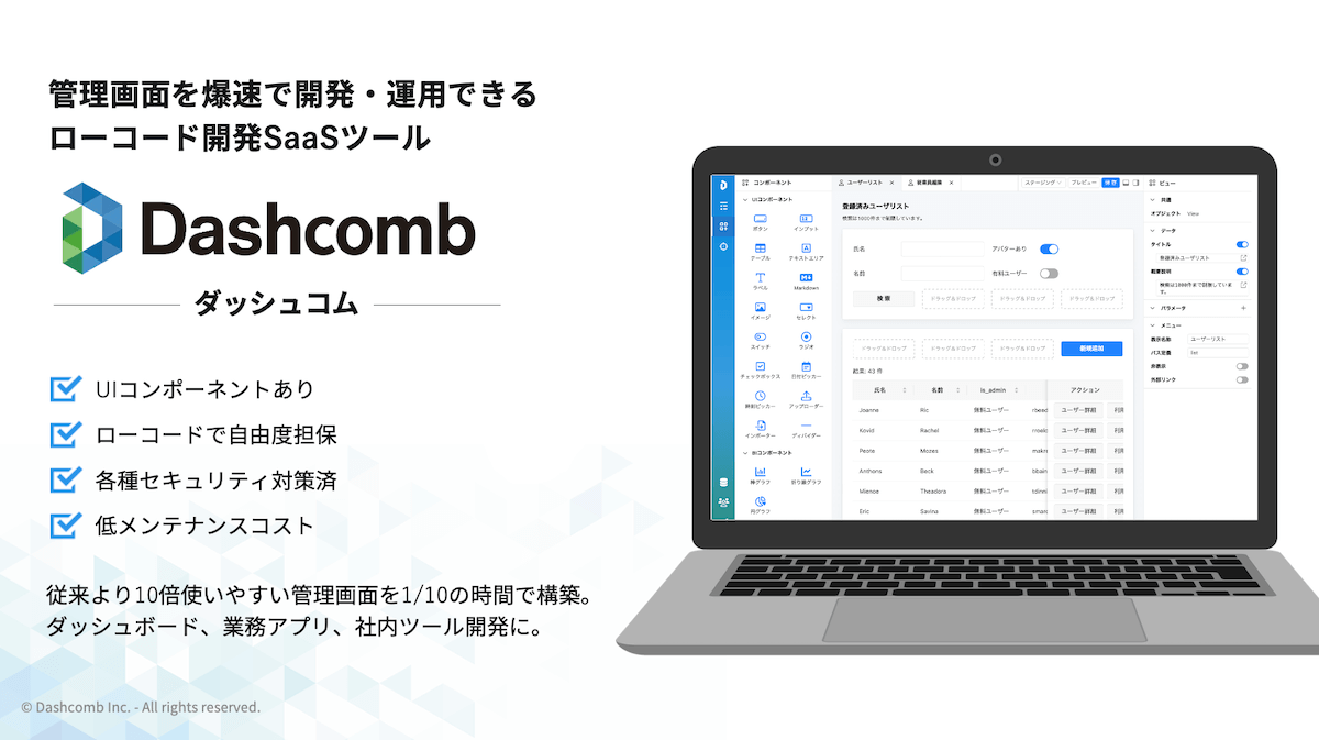 管理画面を低コストで瞬時に開発、運用可能にする利便性の高いローコードツール『ダッシュコム』。日本企業をターゲットにする企業戦略に迫る。｜株式会社Dashcombのストーリー｜PR TIMES ...